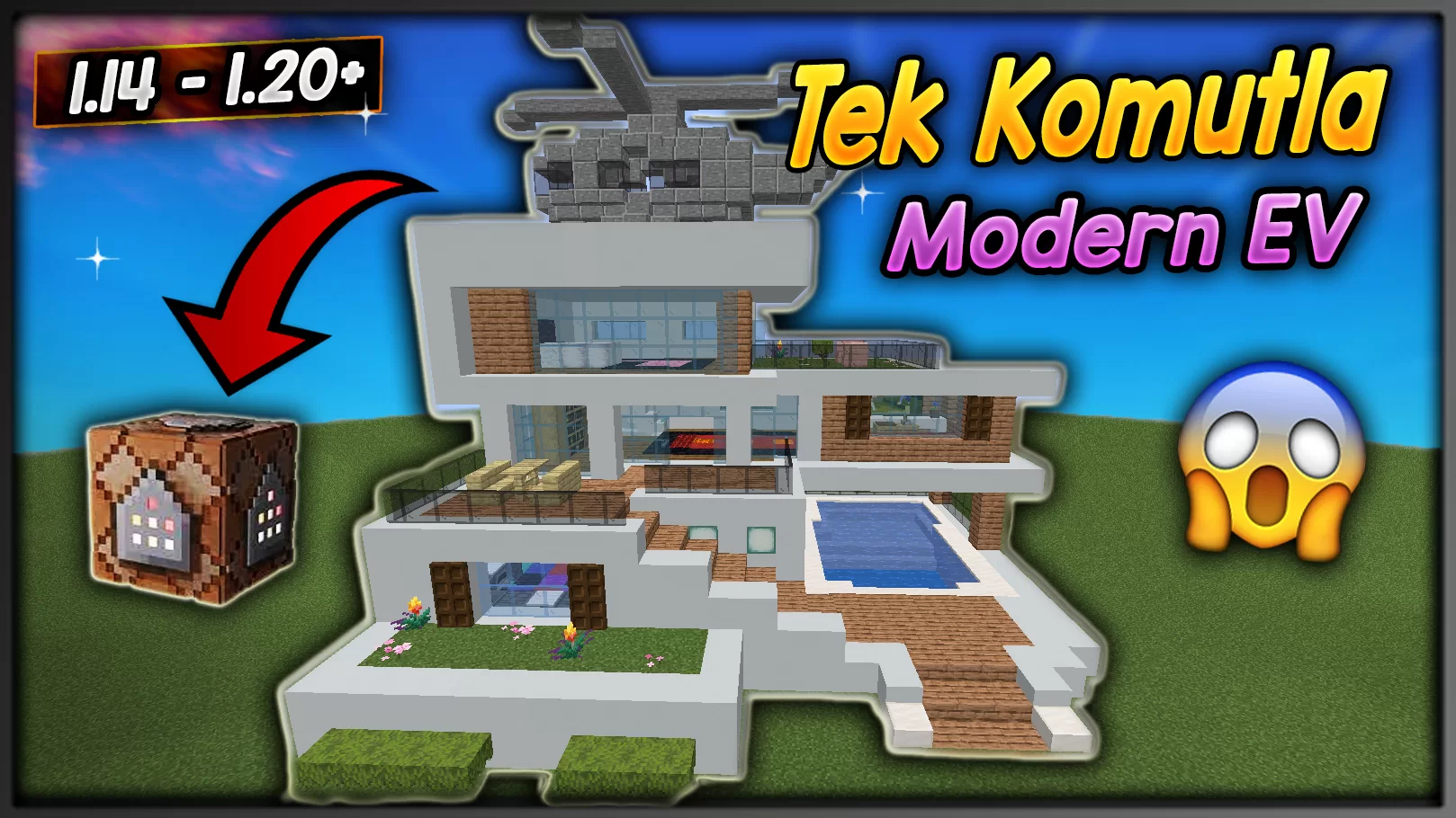 Minecraft Tek Komutla Modern Ev Yapımı (1.14x/1.21x) - BatuhanGG